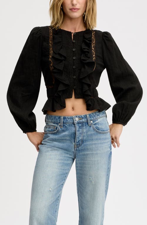 SAM EDELMAN Lace Inset Ruffle Cotton Button-Up Shirt